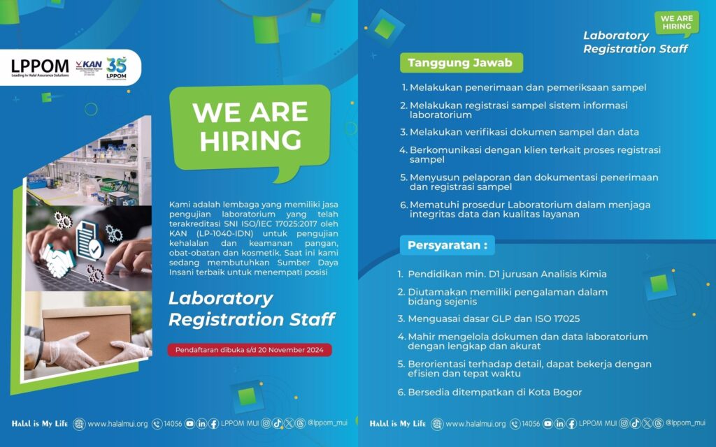 Info Loker: LPPOM MUI Buka Lowongan Posisi Laboratory Registration ...