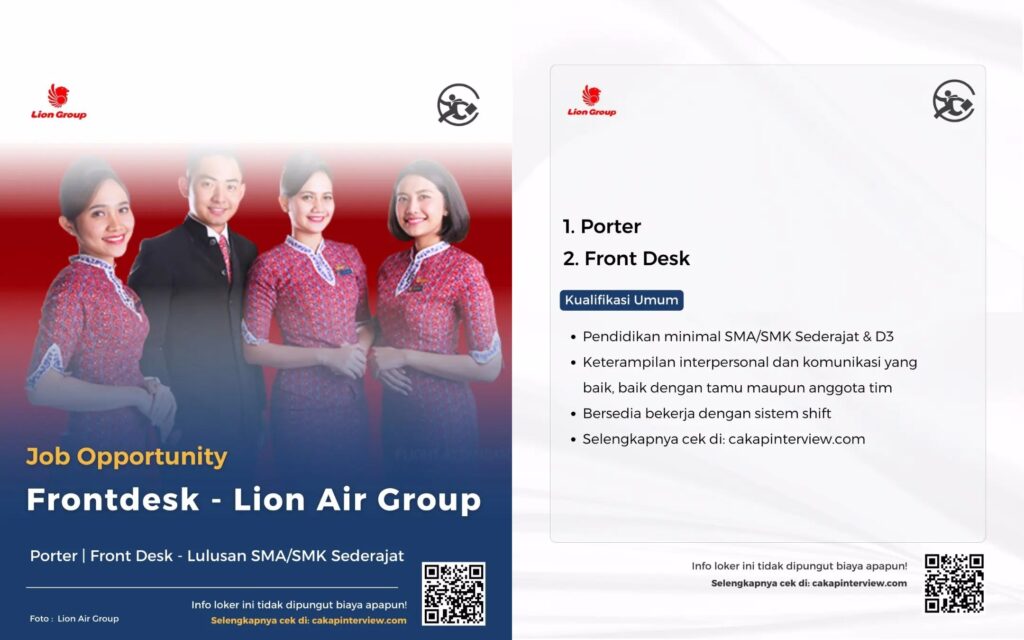 Lowongan Kerja Lion Air Group 2024 Buka Peluang Karir untuk Lulusan SMA/SMK dan D3, Cek ...