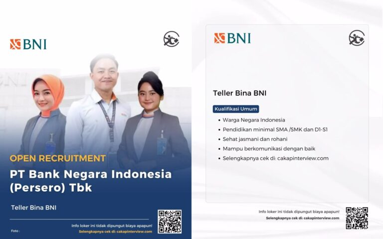 Lowongan Kerja Bank BNI Buka Posisi Teller Bina BNI untuk Lulusan Min ...