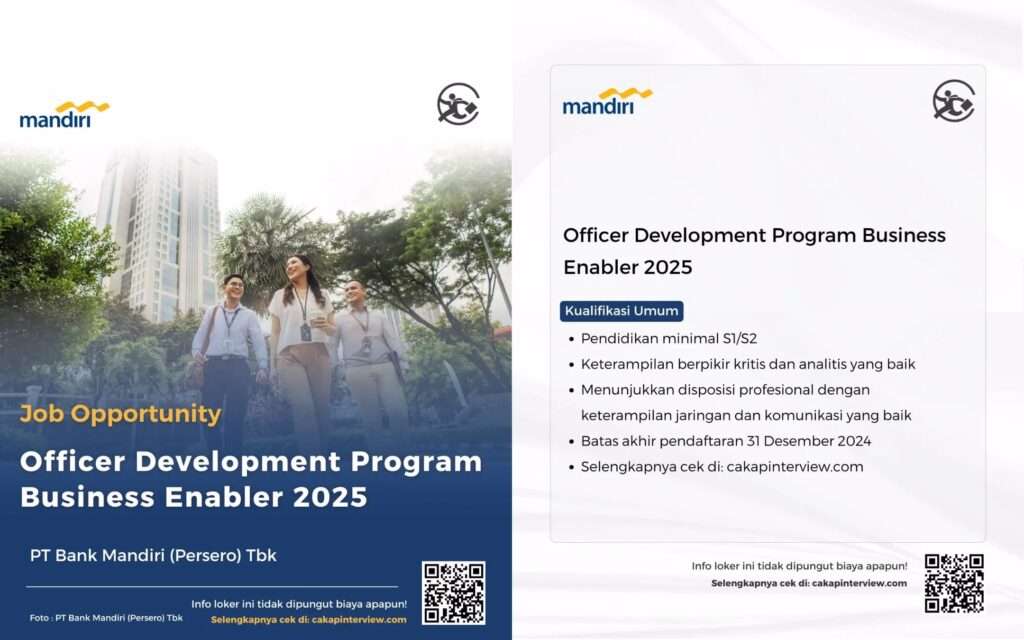 Info Loker: Bank Mandiri Buka Kesempatan Karir Officer Development Program Business 2025, Batas ...