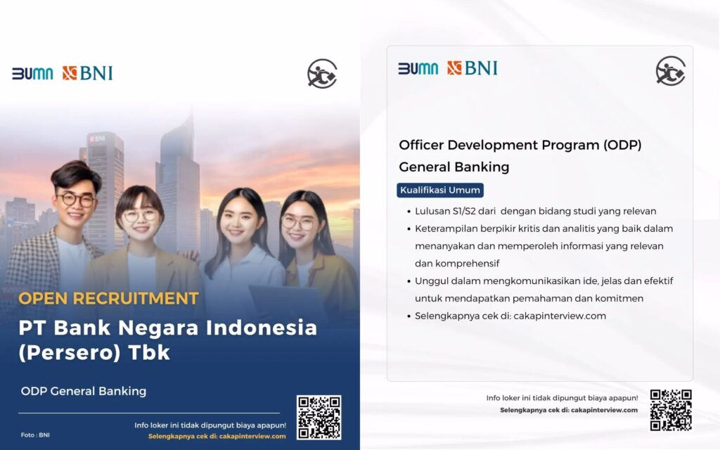 Info Loker: Bank BNI Buka Officer Development Program untuk Lulusan S1 ...