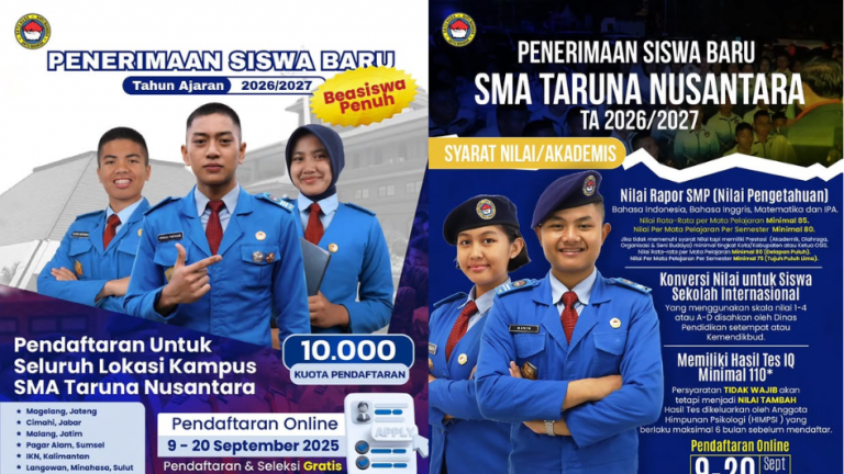 Pendaftaran SMA Taruna Nusantara Dibuka hingga 20 September 2025 ...